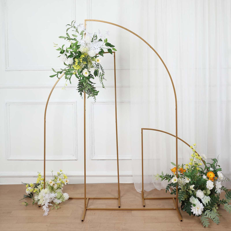 8ft Gold Metal Half Moon Floral Arbor | TableclothsFactory