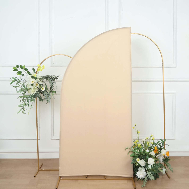 6ft Beige Spandex Half Moon Backdrop Cover | TableclothsFactory