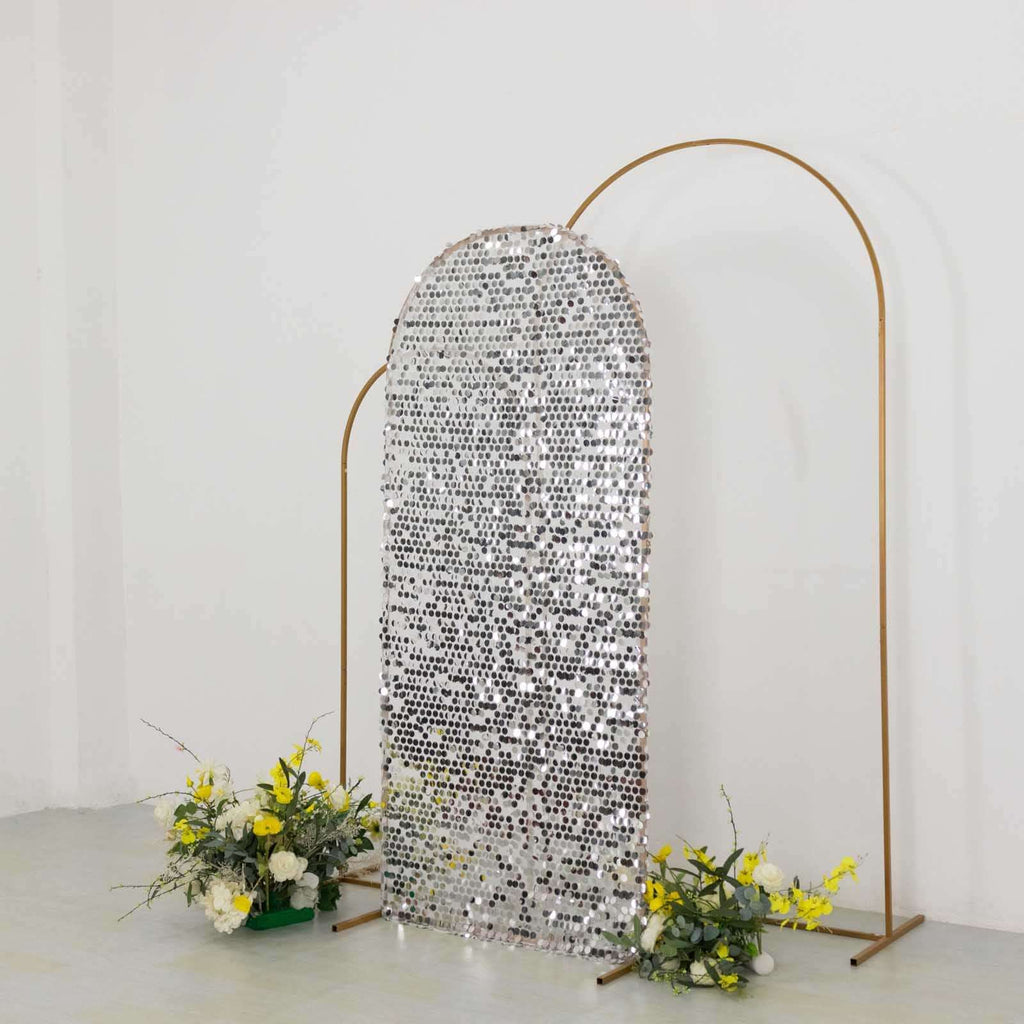 6ft Sparkly Silver Sequin Wedding Arch Cover | TableclothsFactory