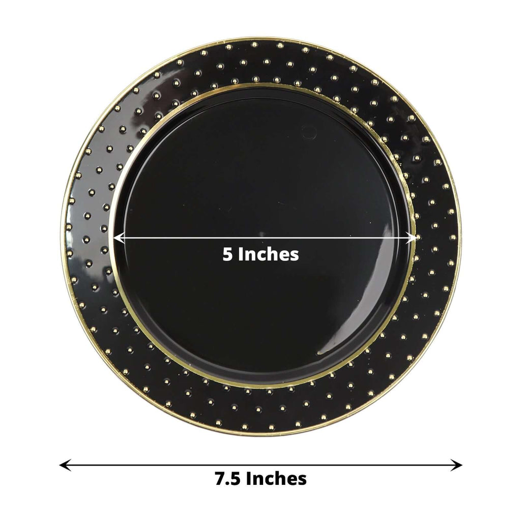 Dotted Rim Plastic 7.5" Salad Plates Black/Gold | TableclothsFactory