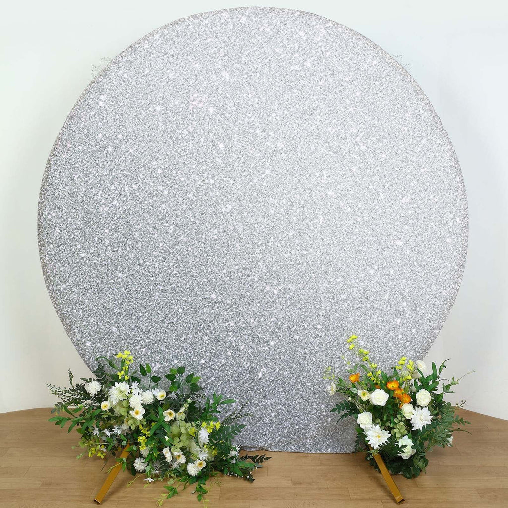 7.5ft Silver Metallic Tinsel Wedding Arch Cover | TableclothsFactory