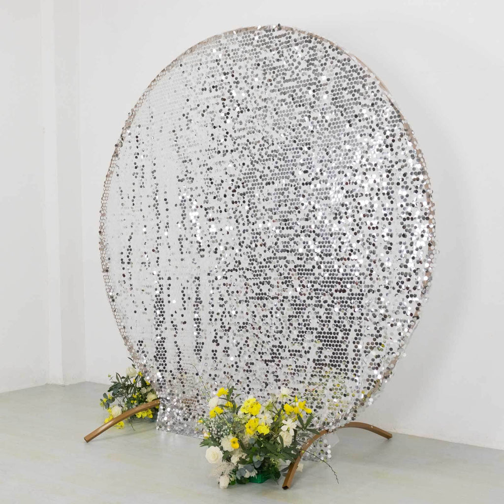 7.5ft Sparkly Silver Sequin Wedding Arch Cover | TableclothsFactory