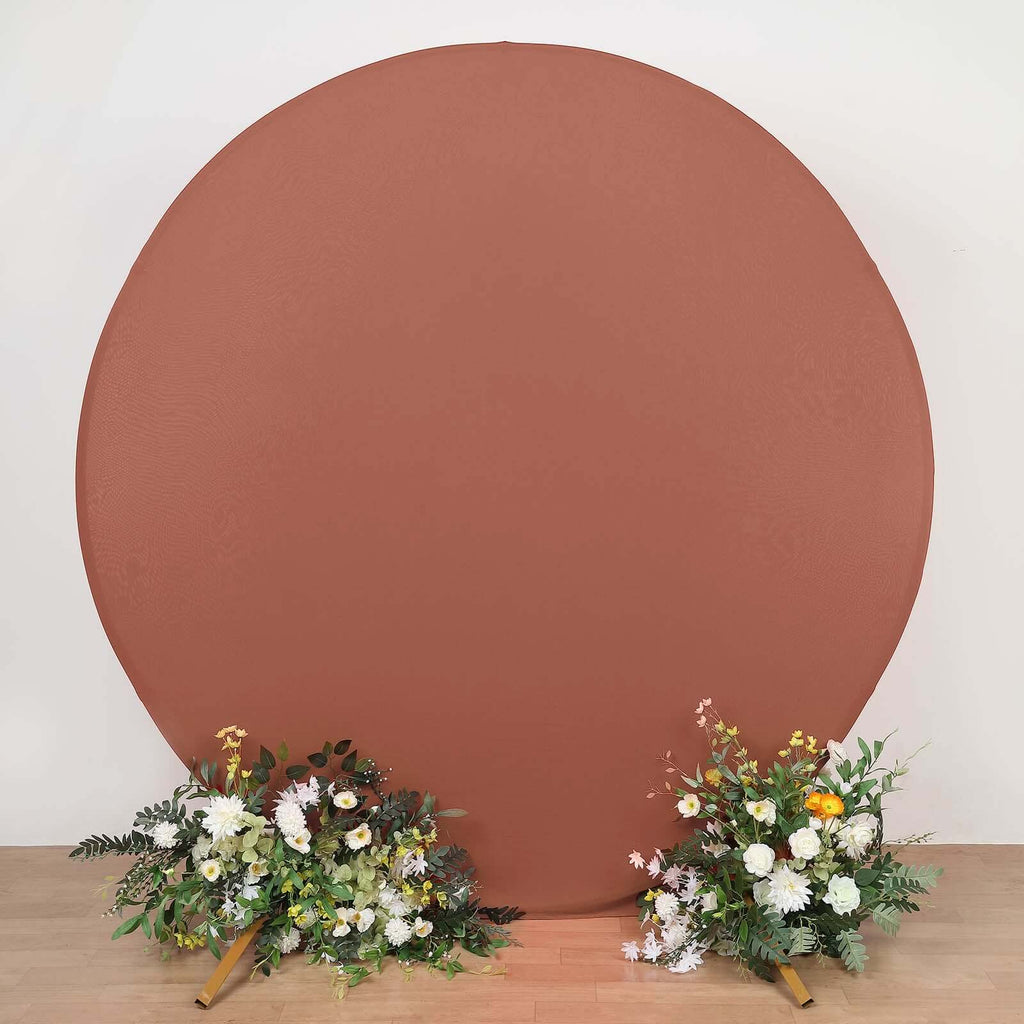 7.5ft Terracotta Round Spandex Backdrop Cover | TableclothsFactory
