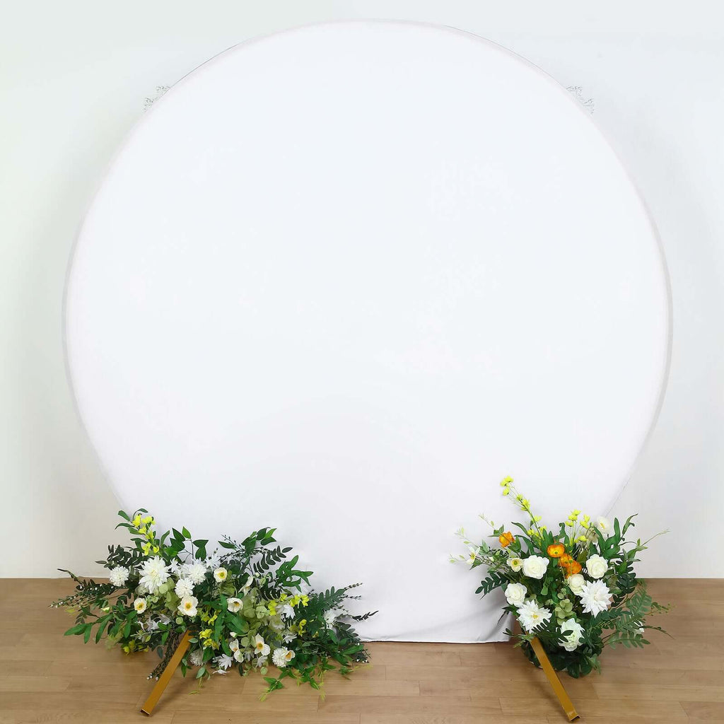 7.5ft White Round Spandex Backdrop Cover | TableclothsFactory