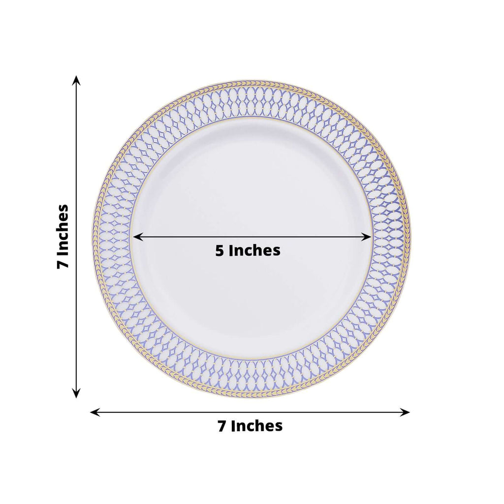 Chord Rim Plastic 7" Salad Plates White/Gold & Navy Blue ...