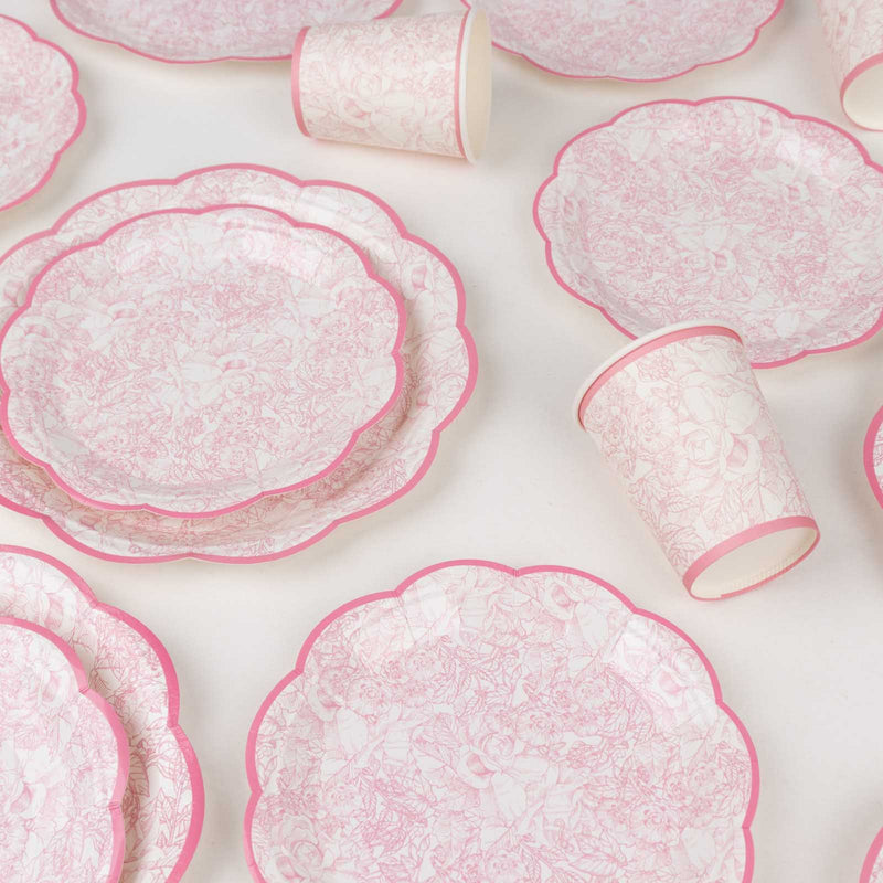 Pink Floral Print Paper Plates & Cups Set | TableclothsFactory