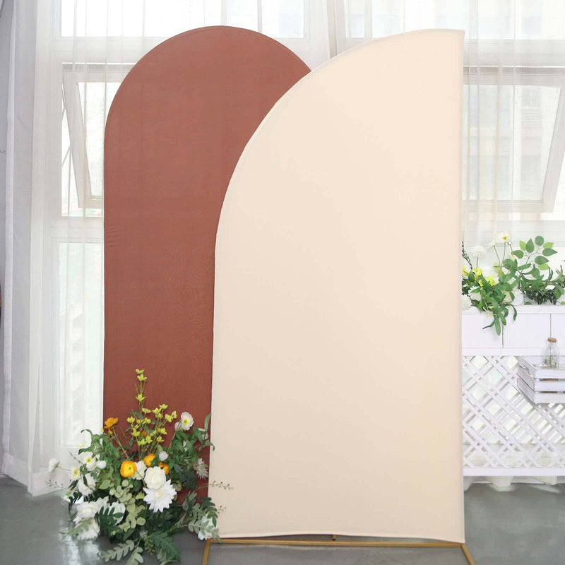 6ft Beige Spandex Half Moon Backdrop Cover | TableclothsFactory
