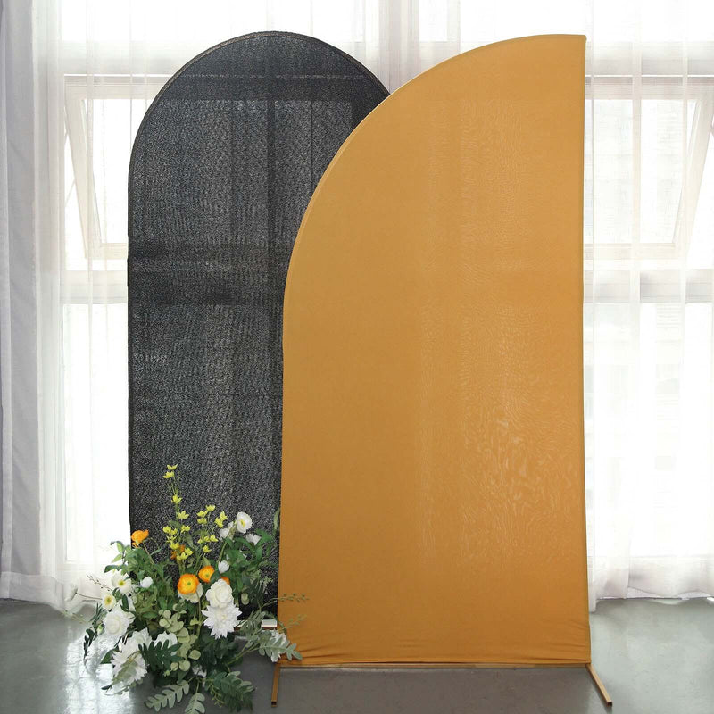 7ft Gold Spandex Half Moon Backdrop Cover | TableclothsFactory
