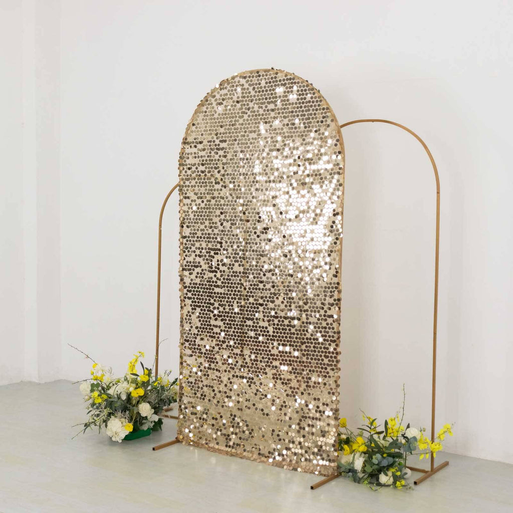 7ft Sparkly Champagne Sequin Wedding Arch Cover | TableclothsFactory