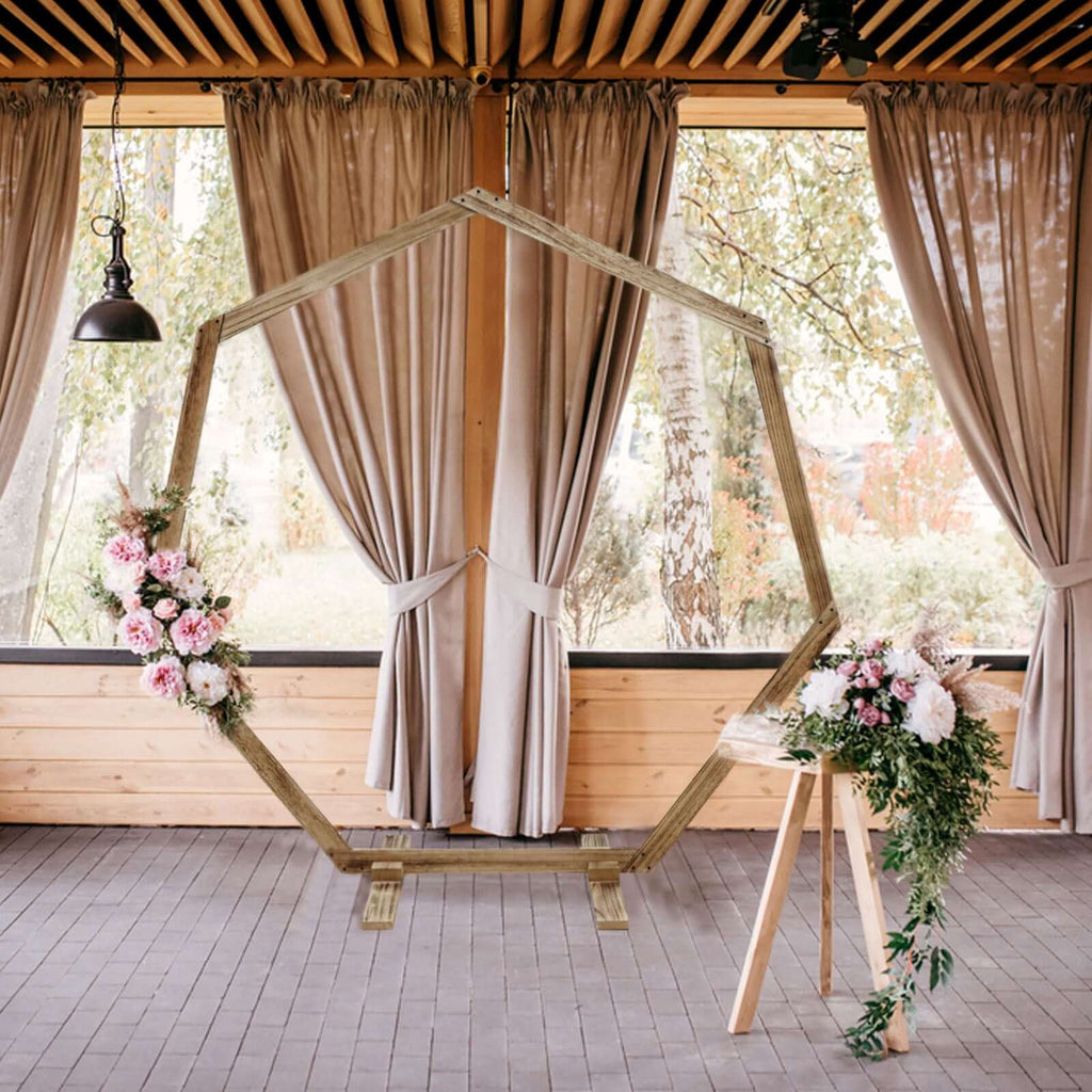 7ft Wooden Heptagonal Wedding Arch | TableclothsFactory
