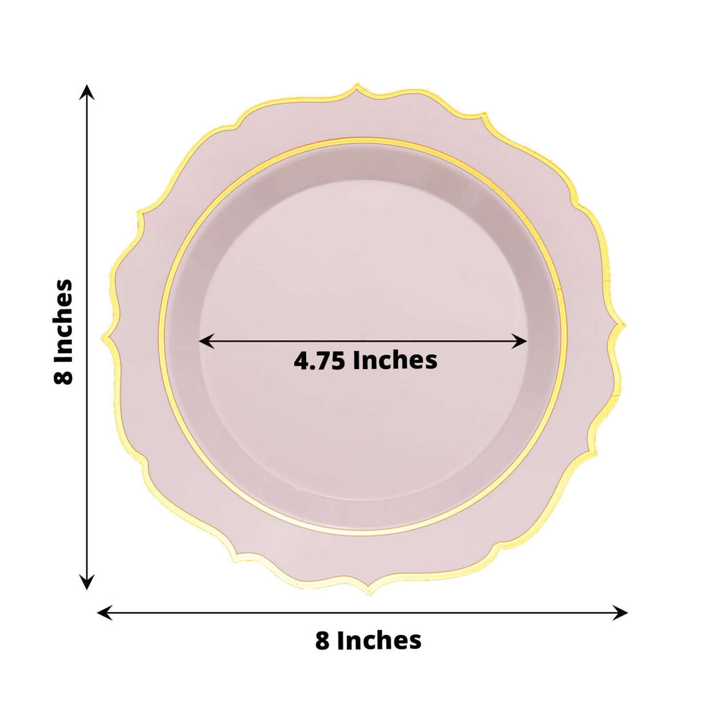 Scalloped Rim Plastic 8" Salad Plates Blush/Gold | TableclothsFactory