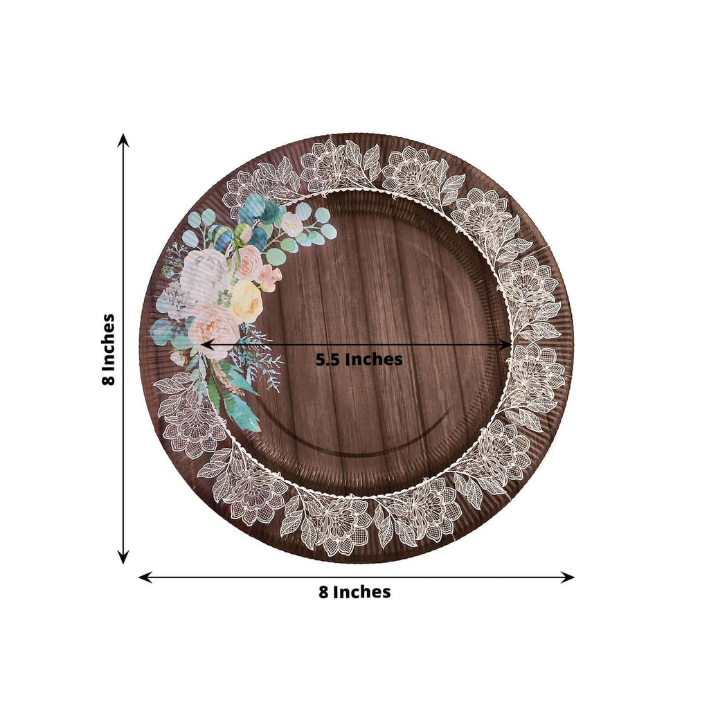 Wood Print Paper 8" Round Salad Plates Brown | TableclothsFactory