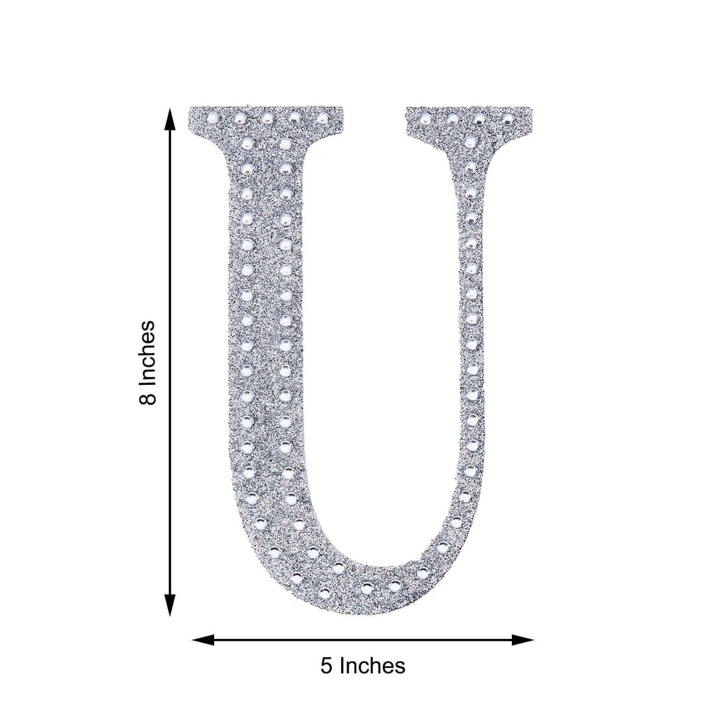 8" Rhinestone Sticker Letters "U" Silver | TableclothsFactory