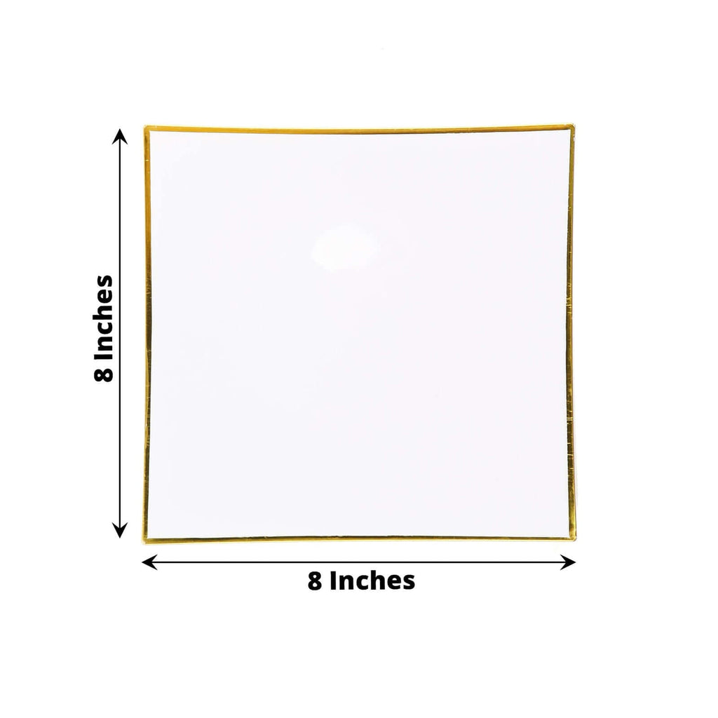 Concave Plastic 8" Square Salad Plates White/Gold | TableclothsFactory