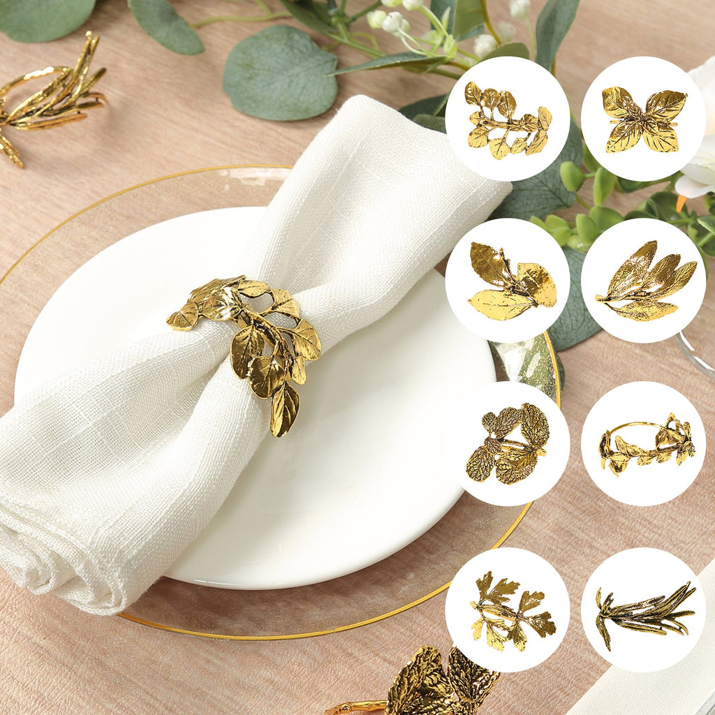Glossy Gold Metal Leaf Napkin Rings | TableclothsFactory