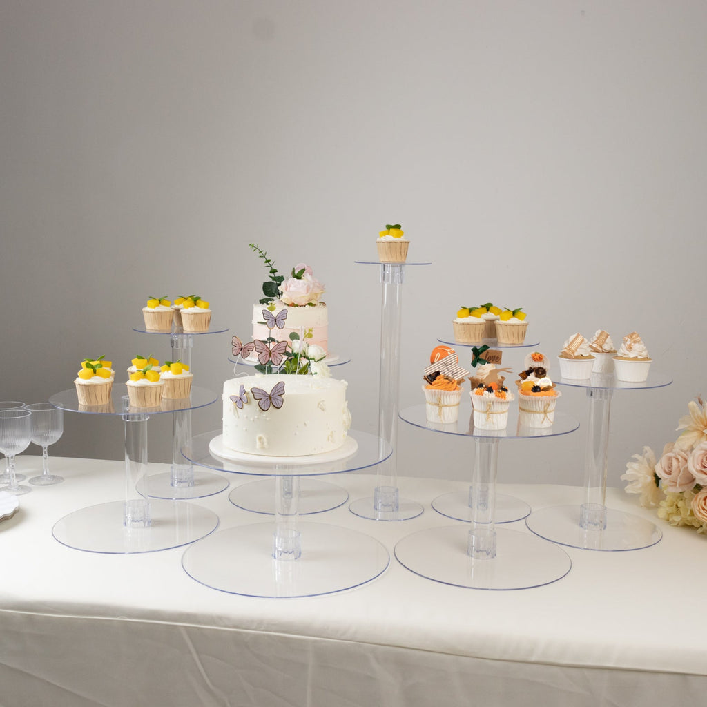 8-Tier Acrylic Cake Stand Assorted Sizes Clear | TableclothsFactory