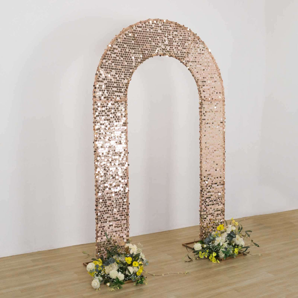 8ft Rose Gold Sequin Wedding Arch Cover | TableclothsFactory