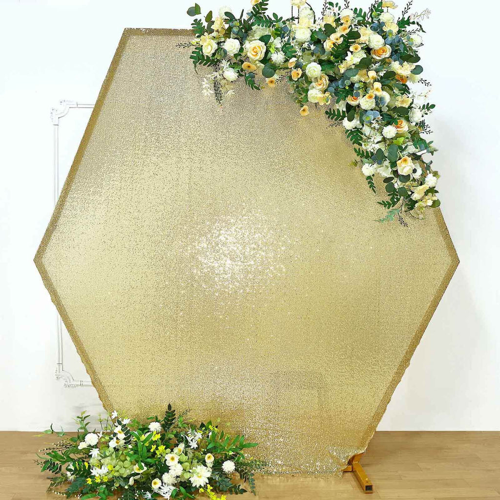 Champagne Sequin Hexagon Backdrop Cover | TableclothsFactory