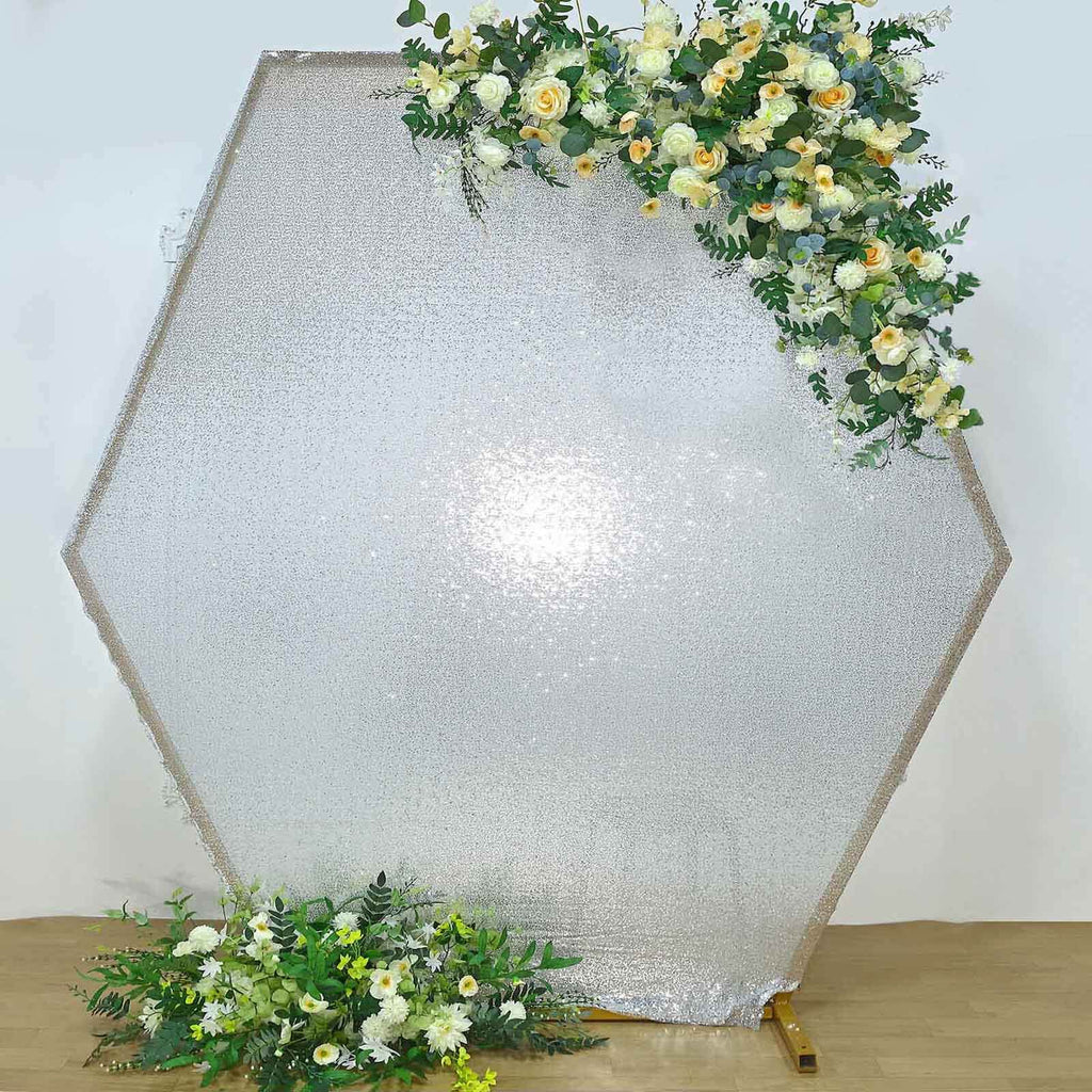 8ftx7ft Silver Sequin Hexagon Backdrop Cover | TableclothsFactory