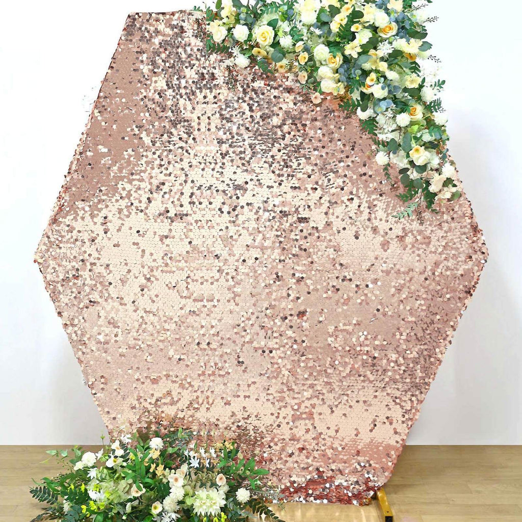Rose Gold Sequin Hexagon Backdrop 8ftx7ft | TableclothsFactory
