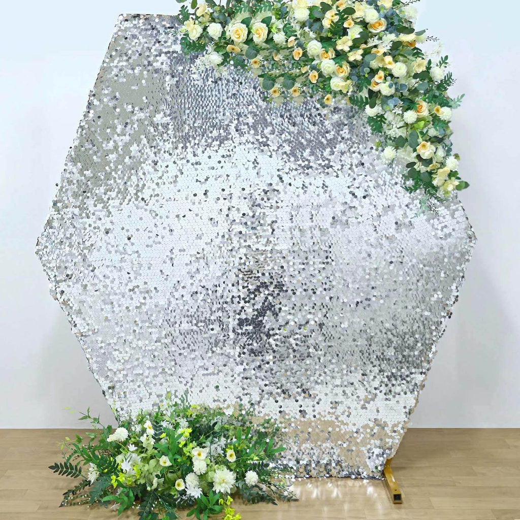 8ft Silver Sequin Hexagon Backdrop Cover | TableclothsFactory
