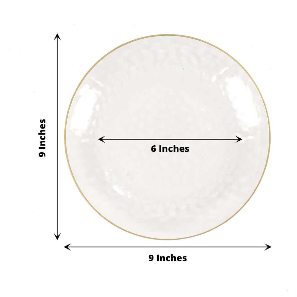 Hammered Plastic 9" Dinner Plates Clear/Gold | TableclothsFactory
