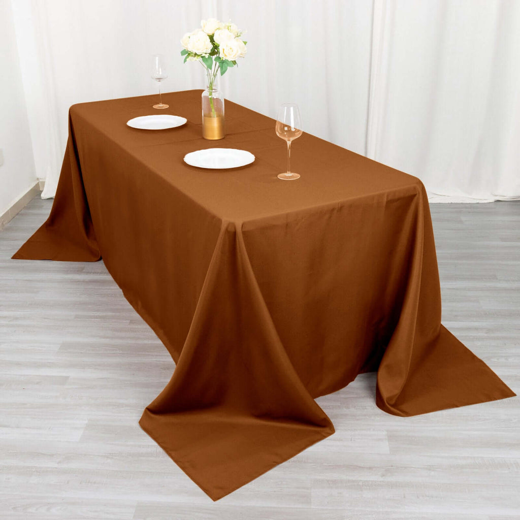 90x132 In Cinnamon Brown Seamless Polyester Rectangular Tablecloth