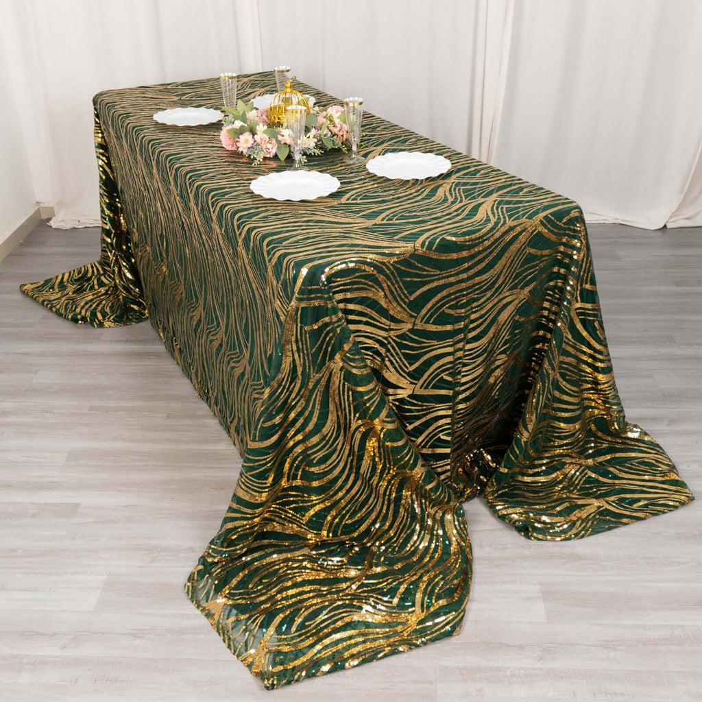 Sequins Tablecloth 90"x156" Emerald Green Gold by TableclothsFactory.com