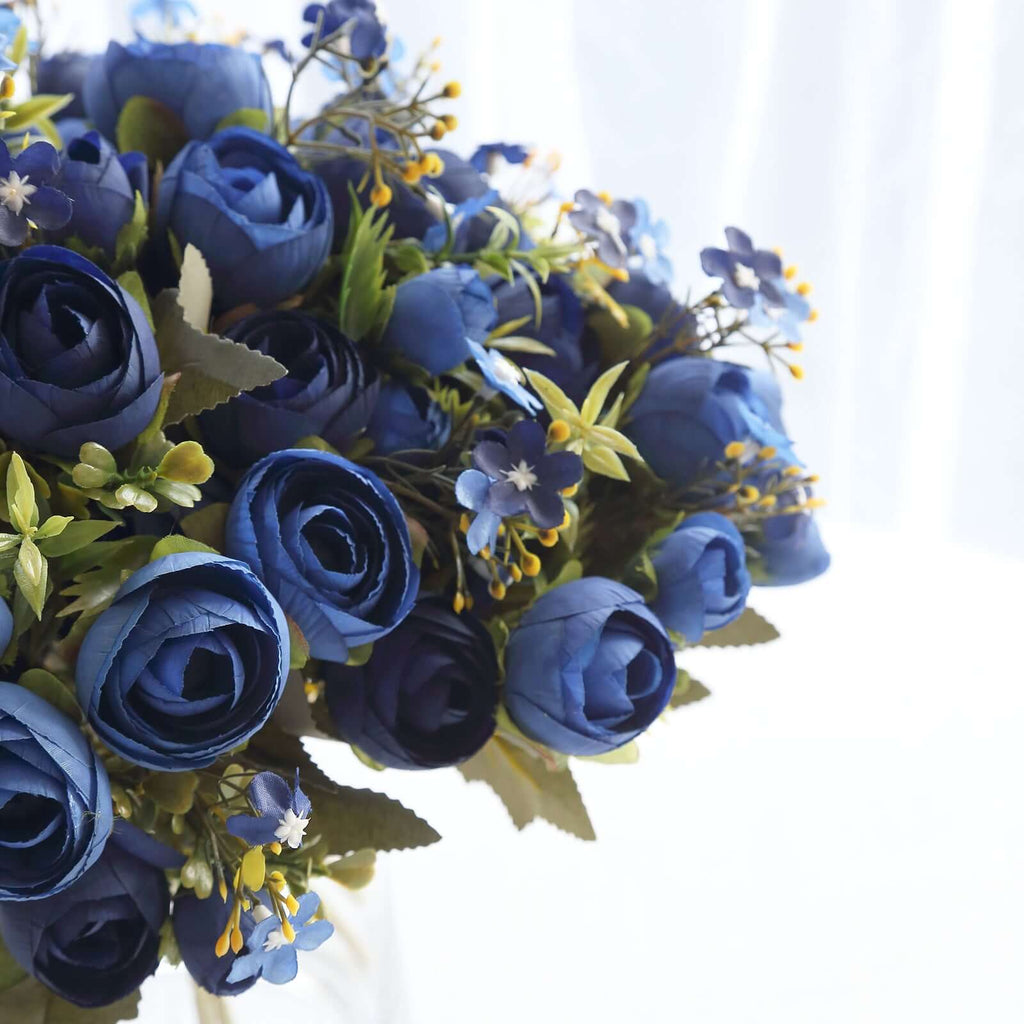 Navy Blue Ranunculus Silk Flower Bouquets | tableclothsfactory.com