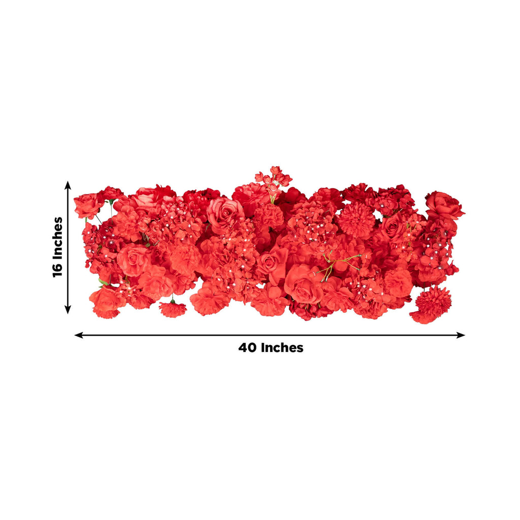 Silk Flower Table Runner 40"x16" Red | TableclothsFactory