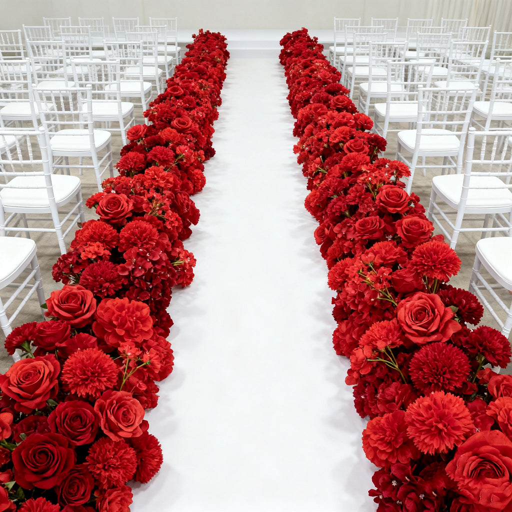 Silk Flower Table Runner 40"x16" Red | TableclothsFactory