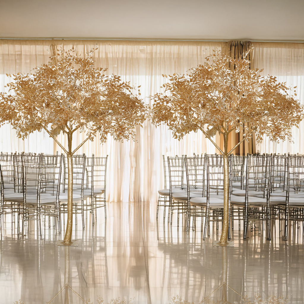 Golden Faux Leaf Trees 7ft | TableclothsFactory