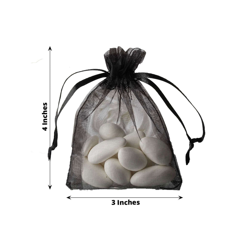 Black Organza Drawstring Gift Bags 10 Pack | tableclothsfactory.com