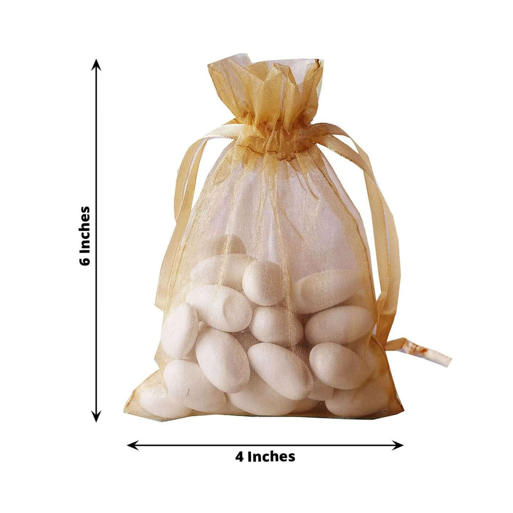 Gold Organza Drawstring Gift Bags 10 Pack | tableclothsfactory.com