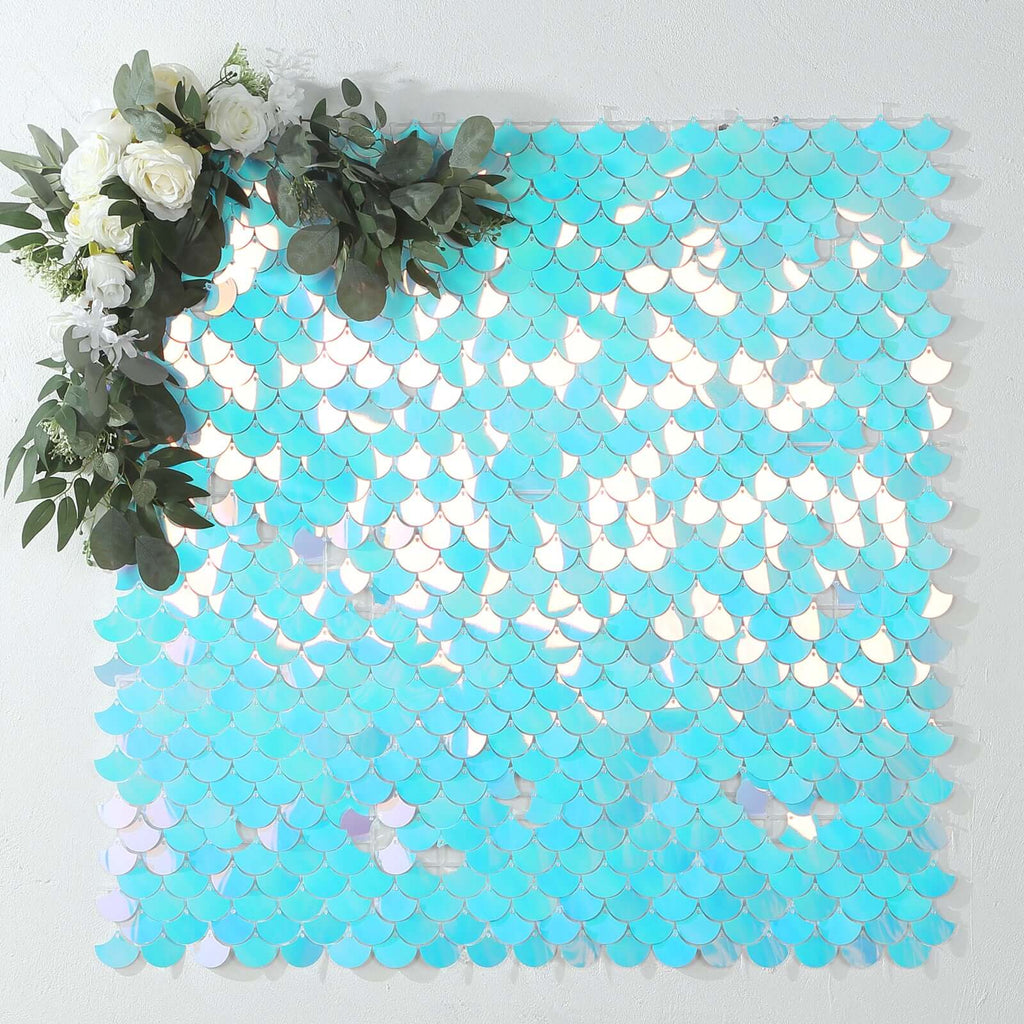 Iridescent Blue Sequin Wall Backdrop - 24 Panels | tableclothsfactory.com
