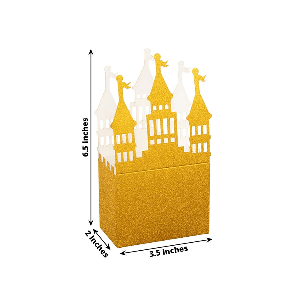 Gold Glitter Castle Favor Boxes | TableclothsFactory.com