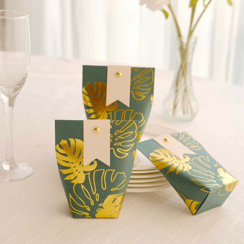 25 Pack Hunter Emerald Green Paper Pouch Candy Gift Bags With Gold Mon