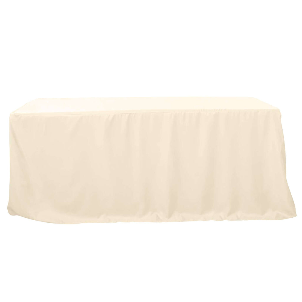 Fitted Polyester Tablecloth 96"x30" Beige by TableclothsFactory.com