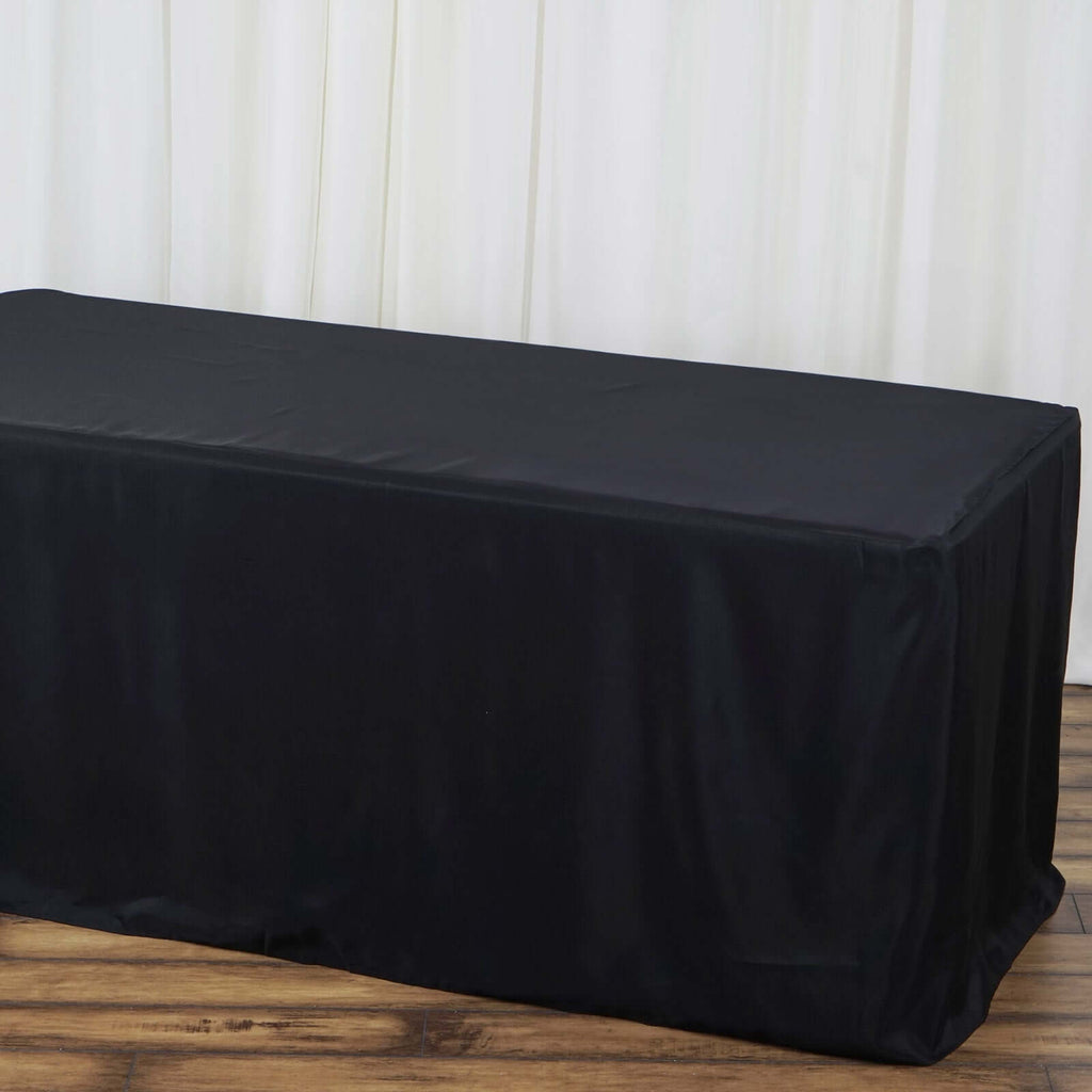 Fitted Polyester Tablecloth 48"x30" Black by TableclothsFactory.com