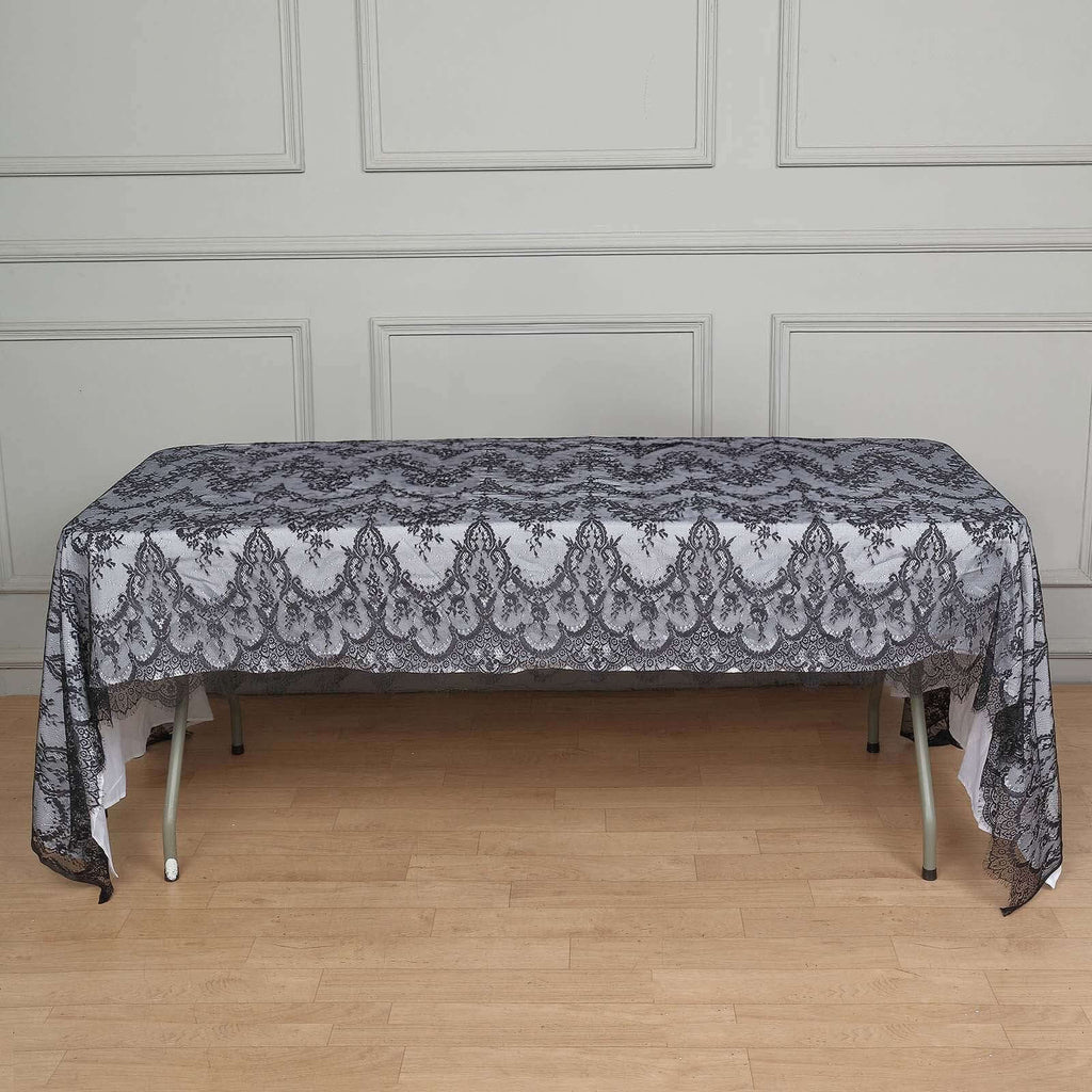 Lace Rectangle Tablecloth 60"x120" Black by TableclothsFactory.com