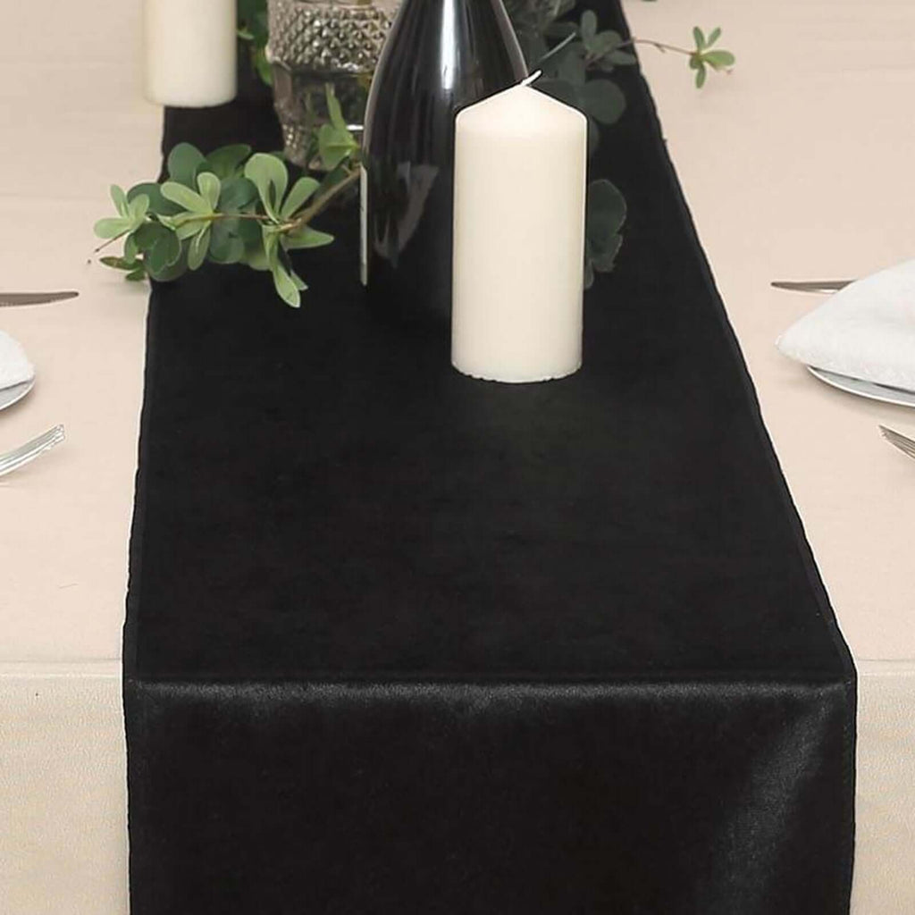 Velvet Table Runner 12"x108" Black by TableclothsFactory.com