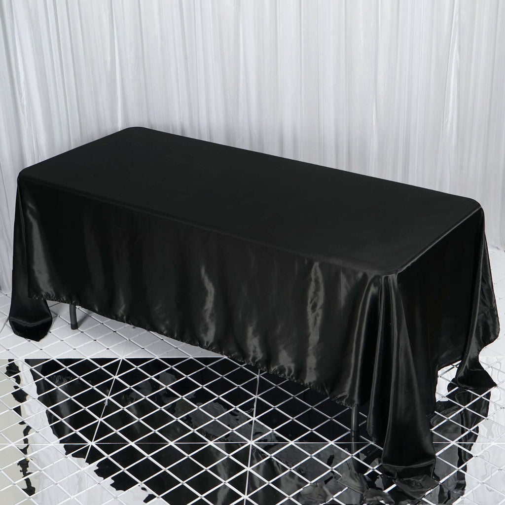 Satin Rectangle Tablecloth 72"x120" Black by TableclothsFactory.com