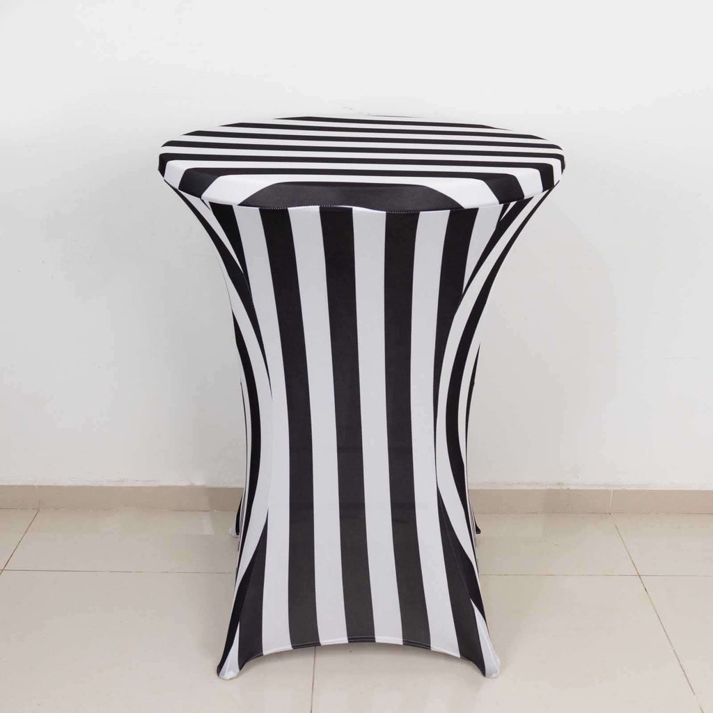 Striped Cocktail Table Cover 32" Black/White by TableclothsFactory.com