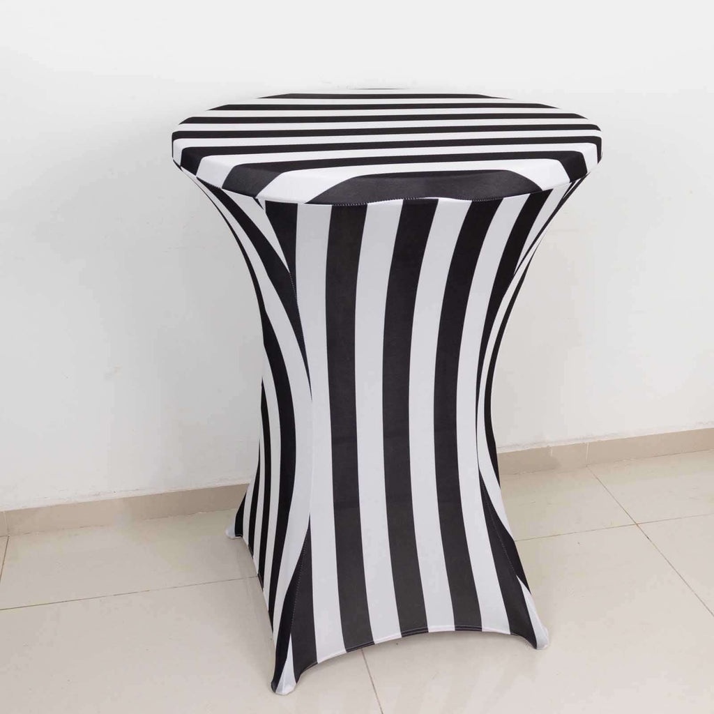 Striped Cocktail Table Cover 32" Black/White by TableclothsFactory.com