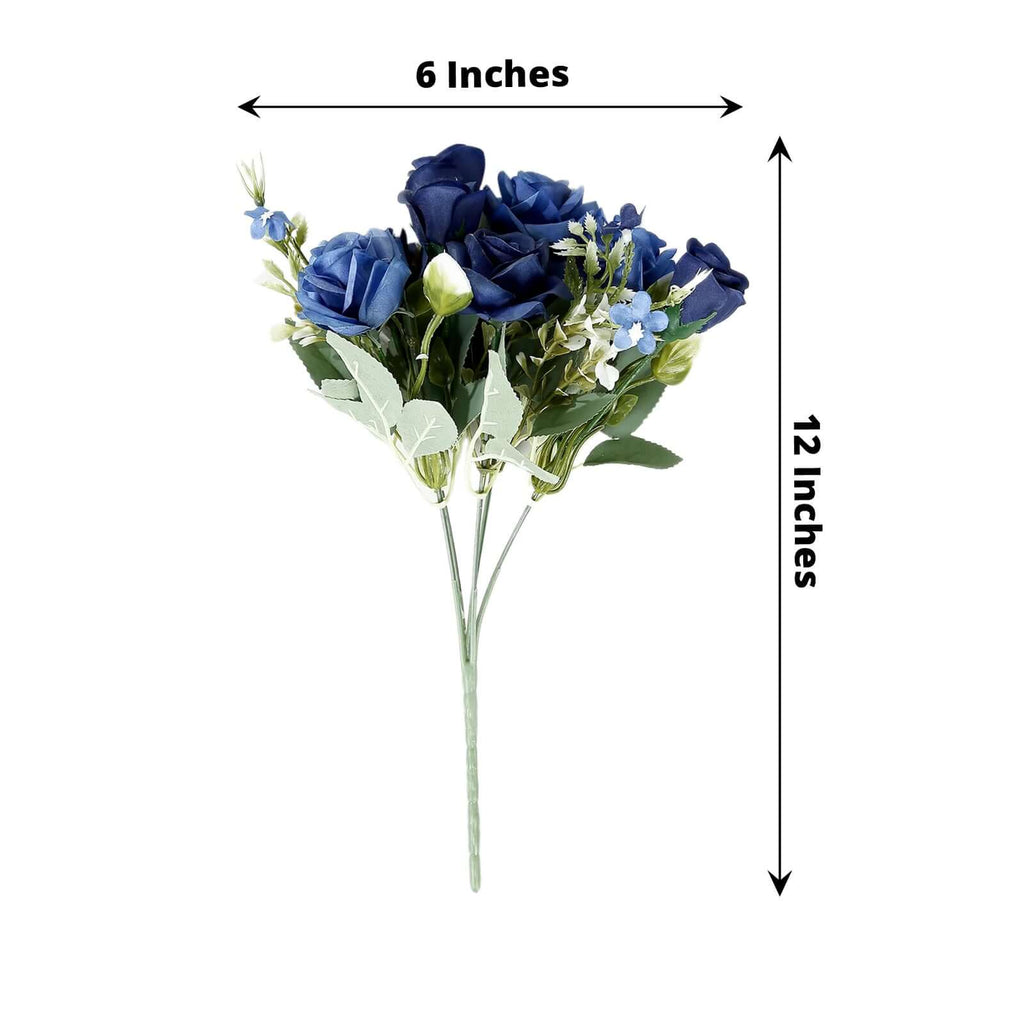 Navy Blue Silk Rose Bouquet - 4 Bushes | tableclothsfactory.com