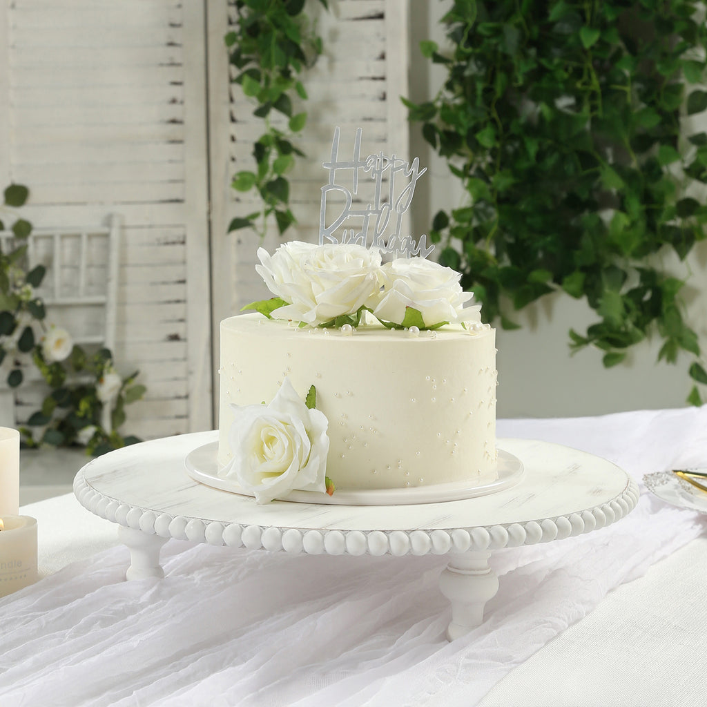 16" Rustic Wooden Cake Stand White | TableclothsFactory