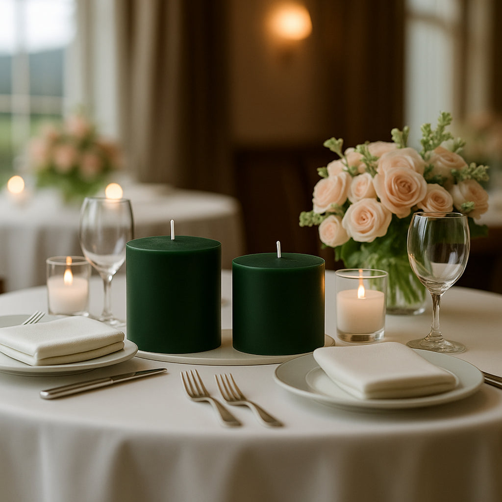 6pk Pillar Candles 3x3 Hunter Green | TableclothsFactory