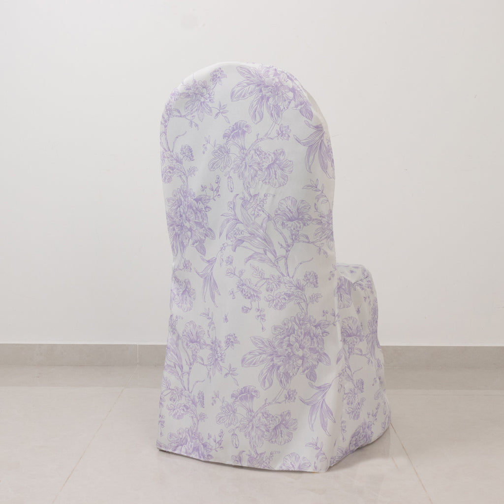10pk Chair Covers Polyester White/Lilac | TableclothsFactory