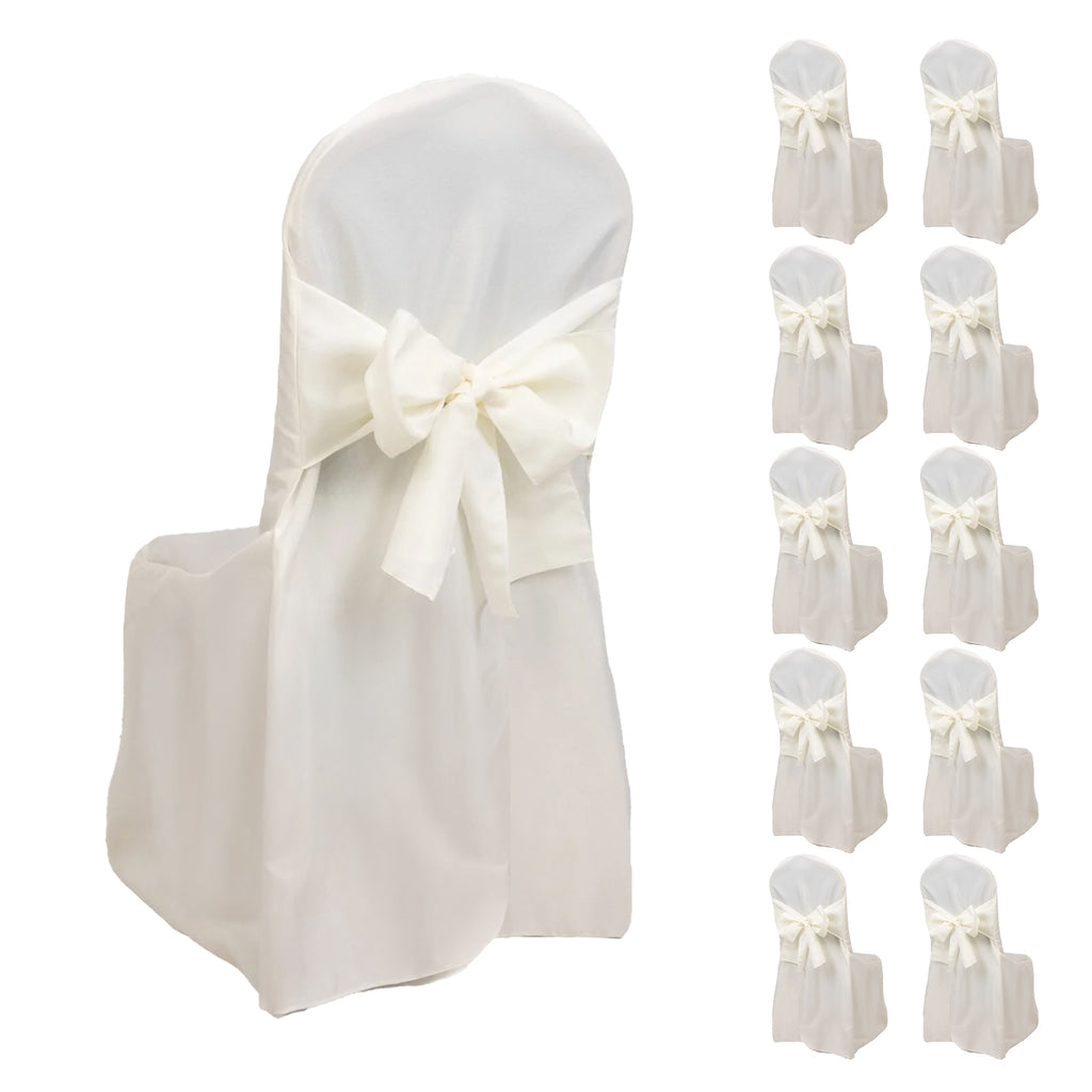 Banquet Chair Covers w/ Sashes Ivory | TableclothsFactory