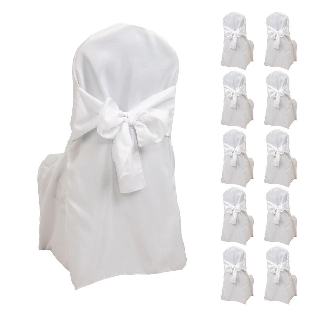 Banquet Chair Covers w/ Sashes White | TableclothsFactory